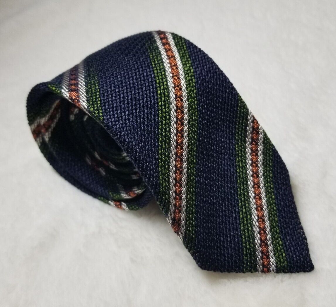 Navy Blue & Orange/Green Stripe Silk Grenadine Tie (Garza Fina ...